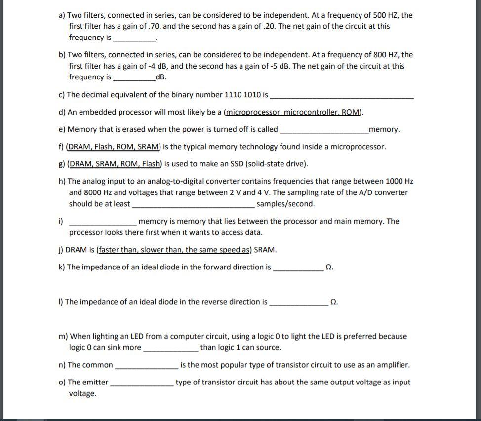 Solved a) Two filters, connected in series, can be | Chegg.com