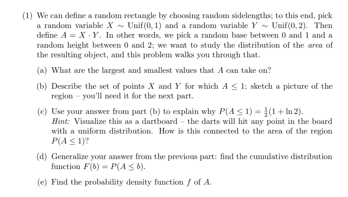 Solved (1) We can define a random rectangle by choosing | Chegg.com