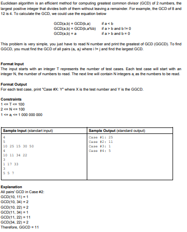 Solved Euclidean algorithm is an efficient method for | Chegg.com