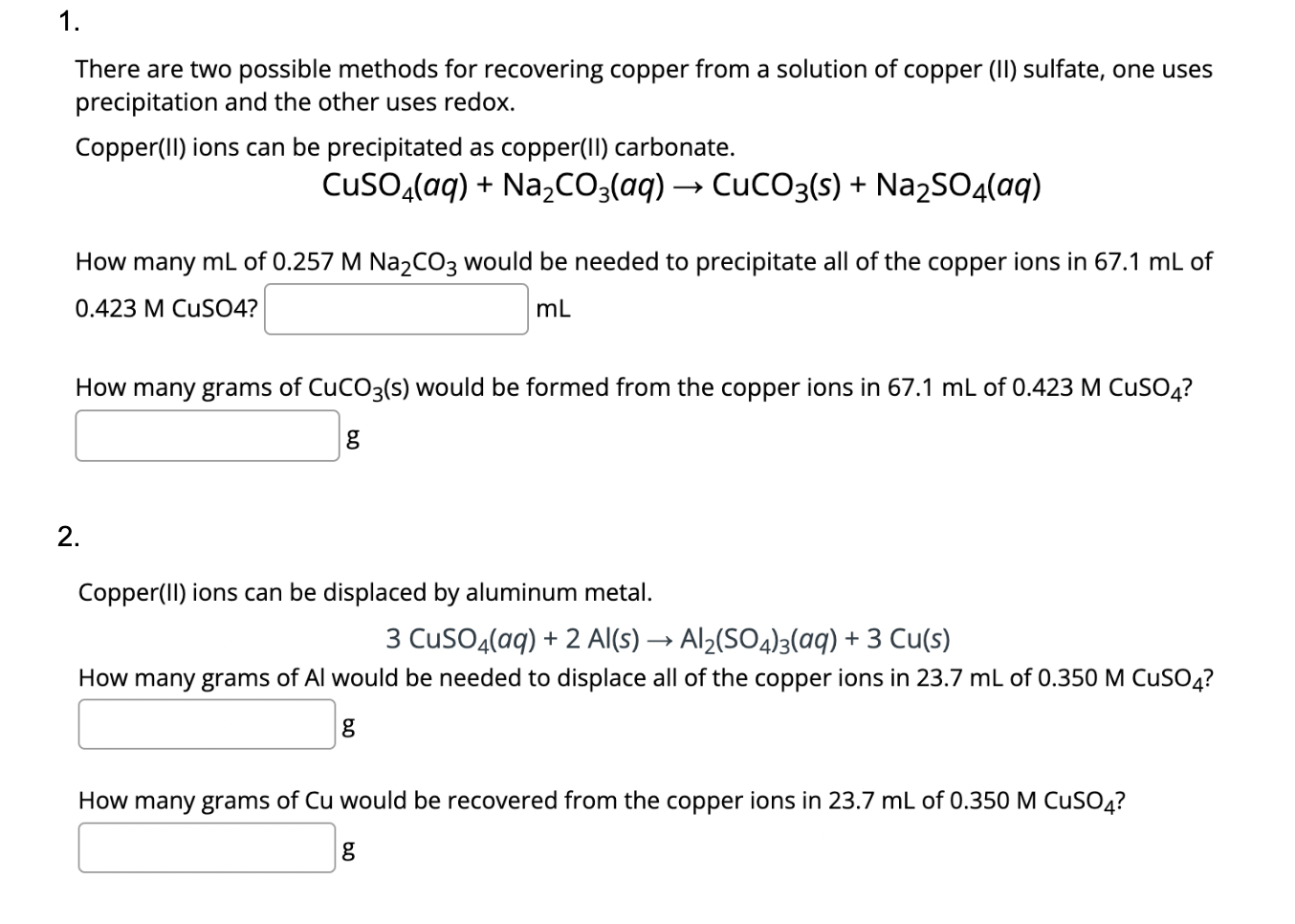 Solved There are two possible methods for recovering copper | Chegg.com