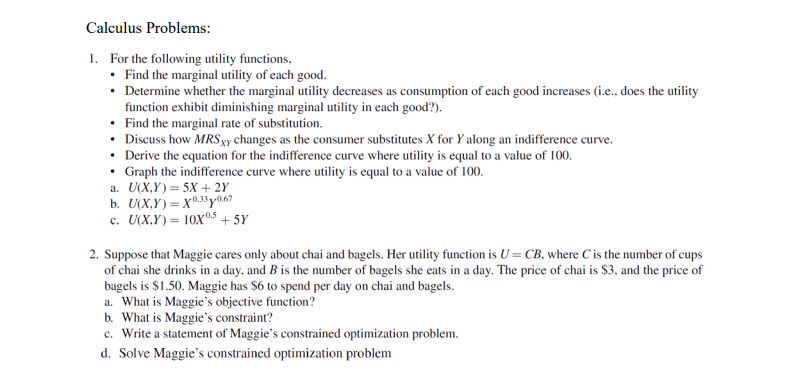 Solved 1. For the following utility functions, - Find the | Chegg.com
