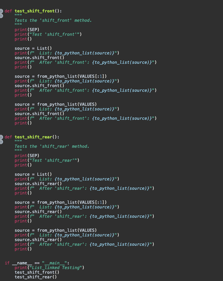 Solved class List: def shift_front(self): Moves the front | Chegg.com
