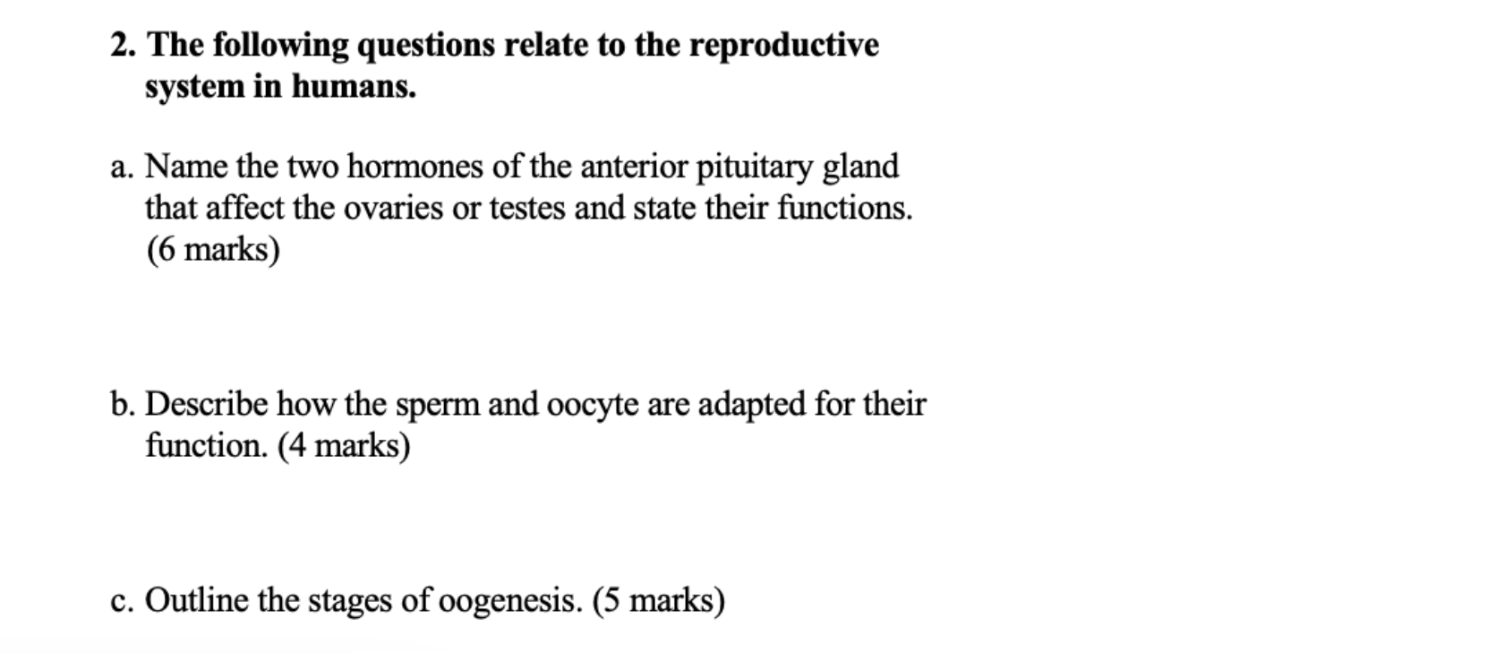 Solved 2. The following questions relate to the reproductive | Chegg.com