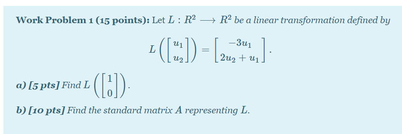 Solved Work Problem 1 (15 points): Let L : R2 + R2 be a | Chegg.com