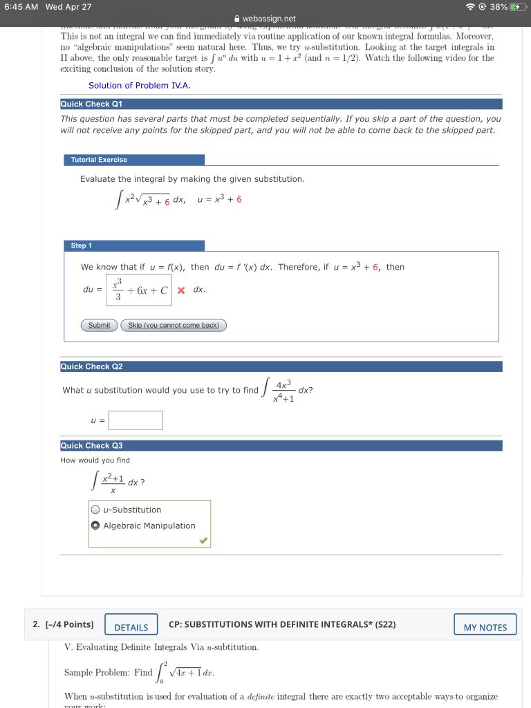 Solved 6:45 AM Wed Apr 27 38% Et webassign.net This is not | Chegg.com