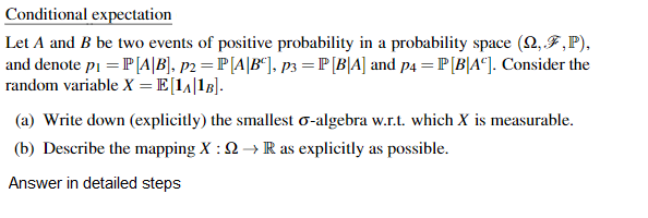 Conditional expectation Let A and B be two events of | Chegg.com
