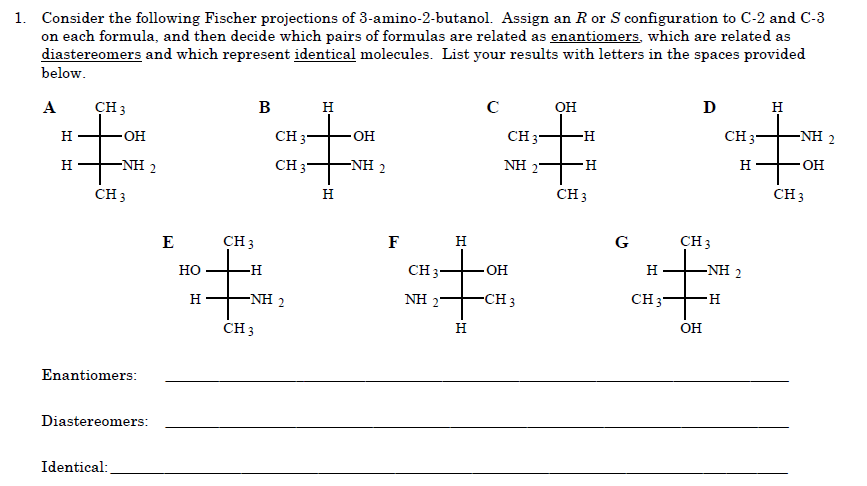 Solved 1. Consider the following Fischer projections of | Chegg.com