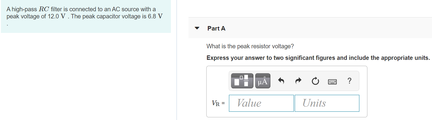 Solved A high-pass RC filter is connected to an AC source | Chegg.com