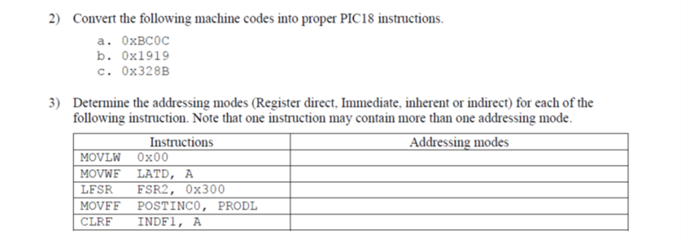 Solved 2) Convert the following machine codes into proper | Chegg.com