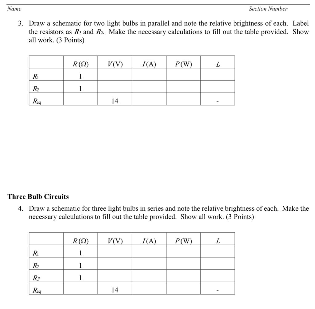 Solved Light Bulb Circuits Assignment (50 Points) As the | Chegg.com