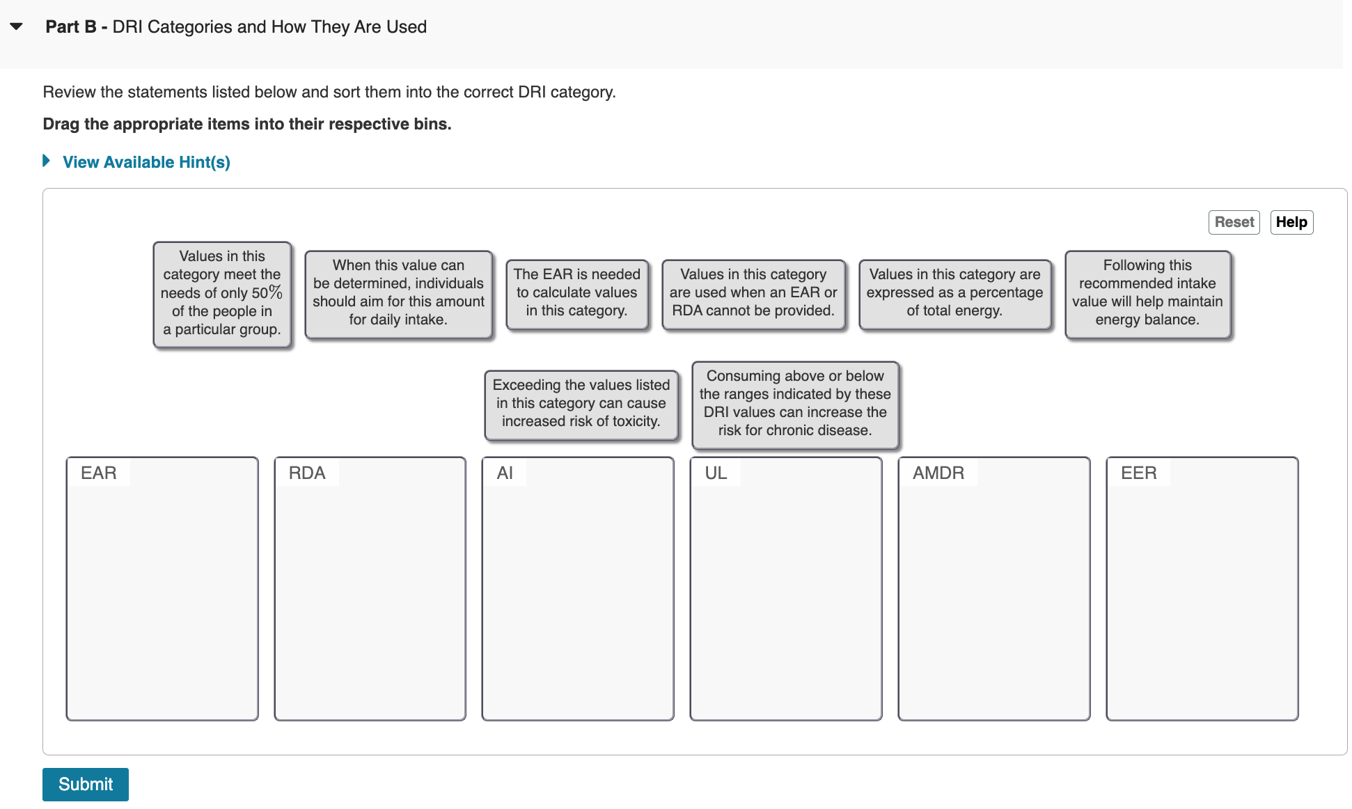 Solved Part B - DRI Categories and How They Are Used Review | Chegg.com