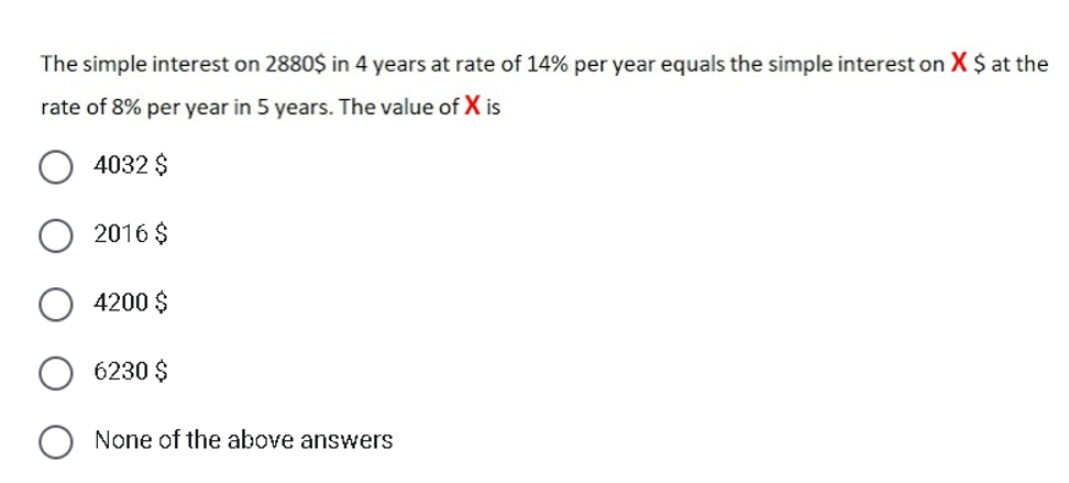 Solved The simple interest on 2880$ in 4 ﻿years at rate of | Chegg.com