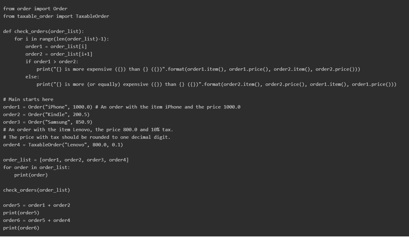 Solved In this project, you implement two classes: 1. Order, | Chegg.com