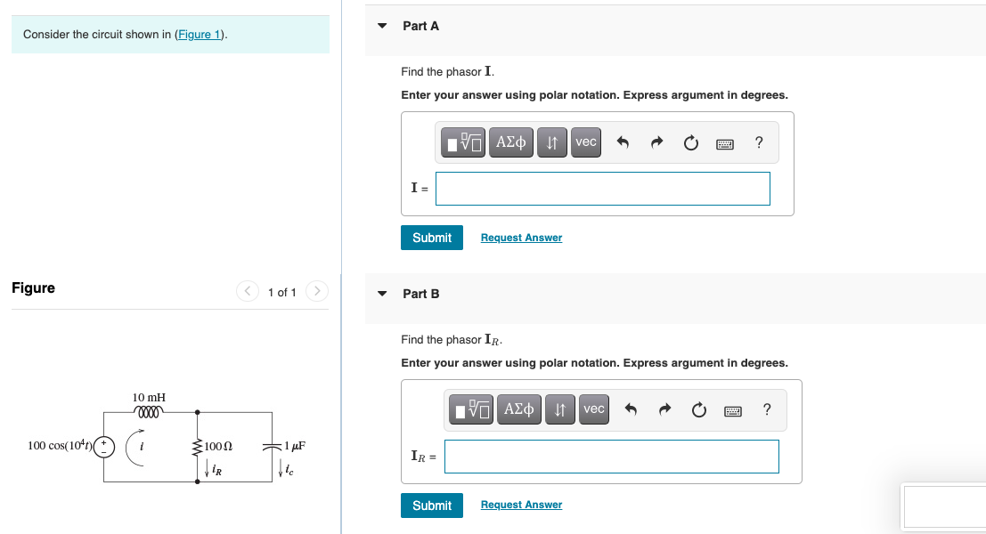 Solved Consider the circuit shown in Part A Find the phasor | Chegg.com