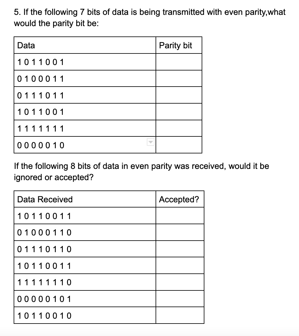 Solved 5. If the following 7 bits of data is being | Chegg.com