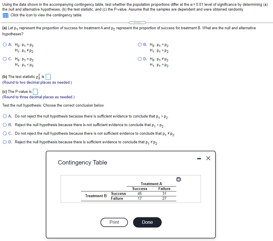 Solved Using the data shown in the accompanying contingency | Chegg.com