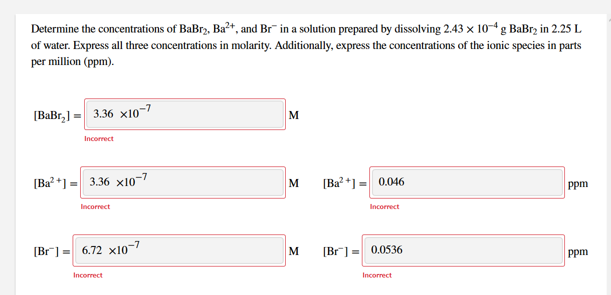 Solved Determine the concentrations of BaBr2, Ba2+, and Br | Chegg.com
