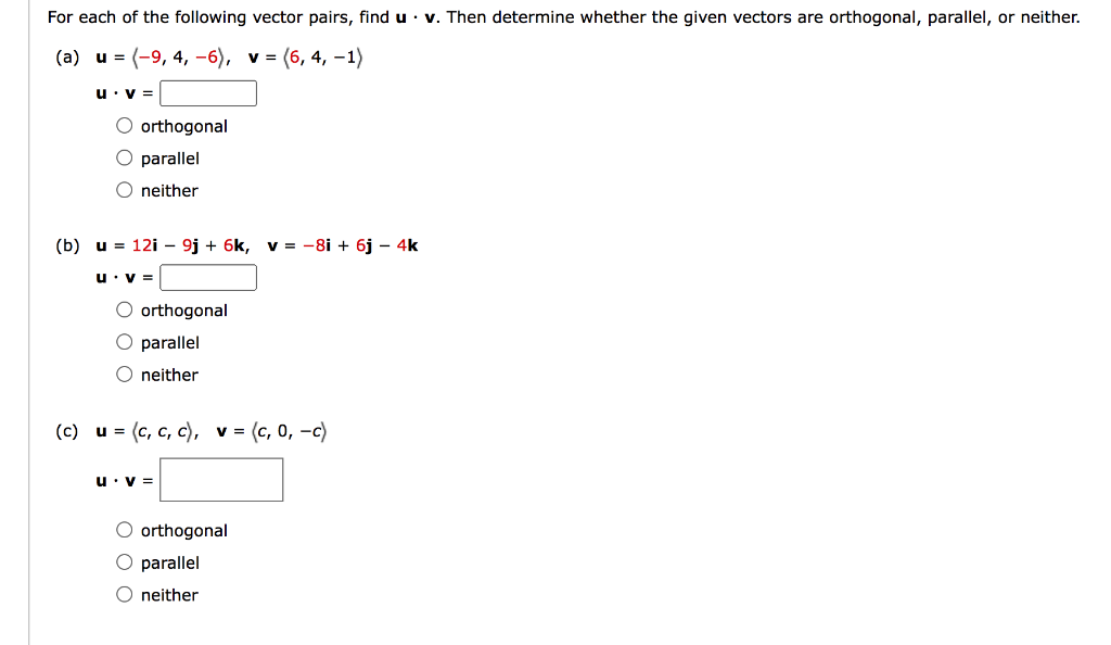 Solved For each of the following vector pairs, find u. v. | Chegg.com