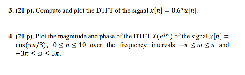 Solved 3. (20 p). Compute and plot the DTFT of the signal | Chegg.com