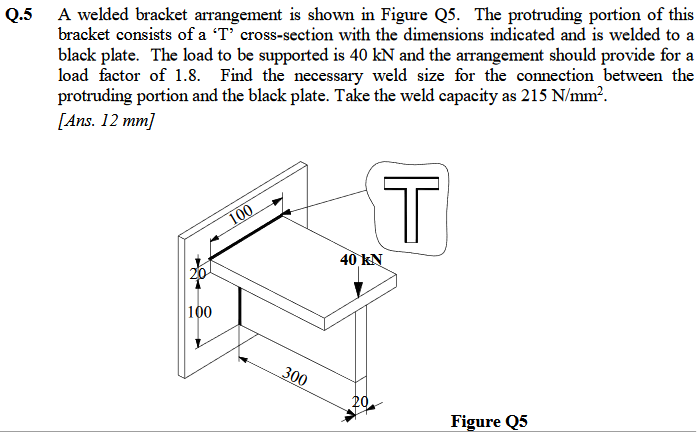 Solved Q.5 A welded bracket arrangement is shown in Figure | Chegg.com