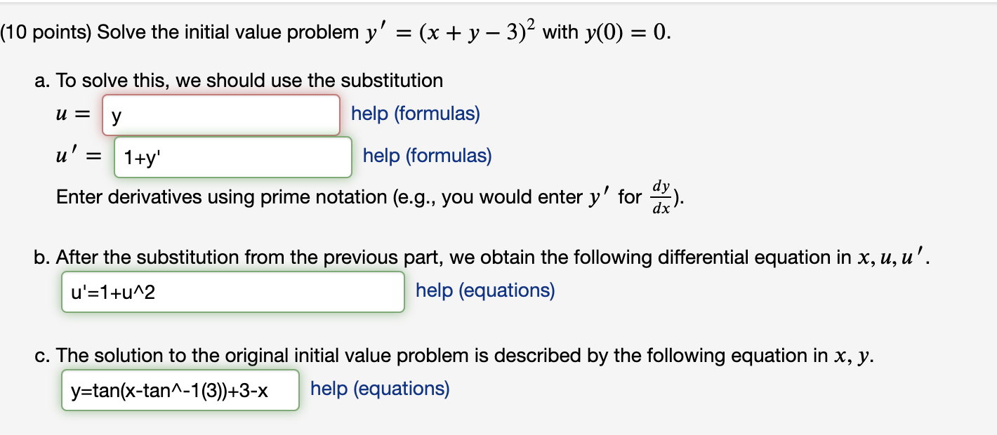 Solved 0 points) Solve the initial value problem y′=(x+y−3)2 | Chegg.com