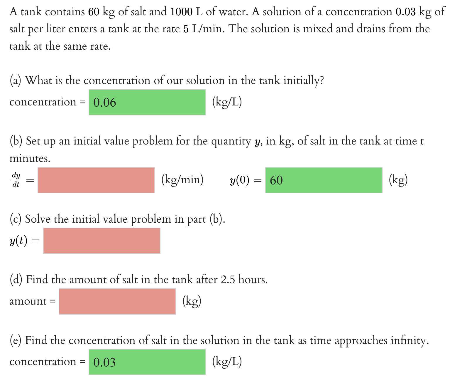 Solved A tank contains 60kg ﻿of salt and 1000L ﻿of water. A | Chegg.com