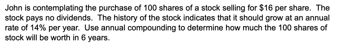 Solved John is contemplating the purchase of 100 ﻿shares of | Chegg.com