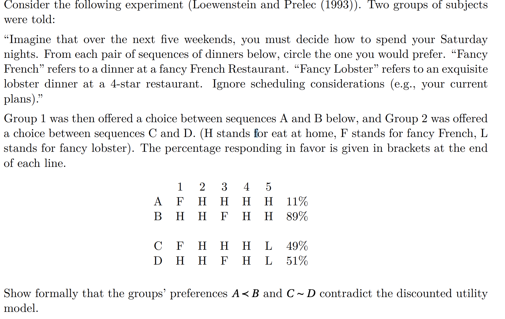 Solved Consider the following experiment (Loewenstein and | Chegg.com