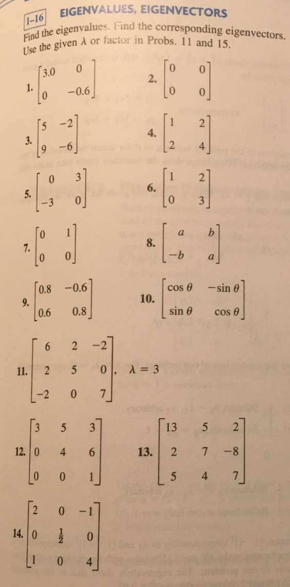 Solved 1-16 EIGENVALUES, EIGENVECTORS Use the given or | Chegg.com