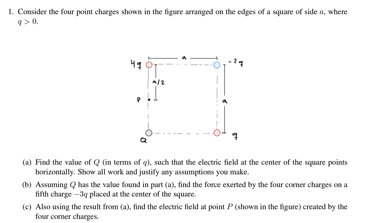 Solved 1. Consider the four point charges shown in the | Chegg.com