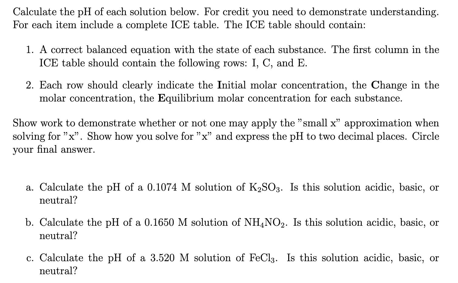 Solved Calculate the pH of each solution below. For credit | Chegg.com