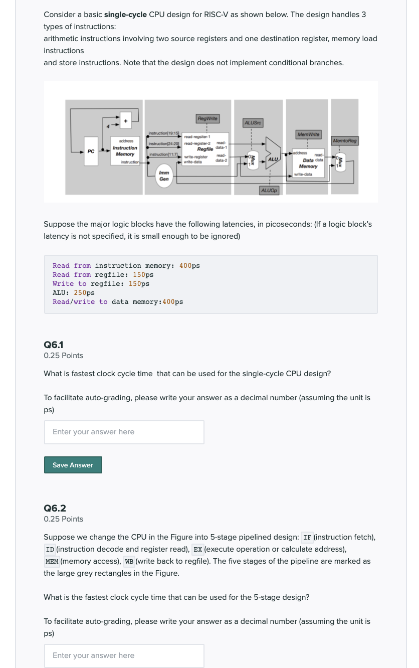 Solved Consider a basic single-cycle CPU design for RISC-V | Chegg.com