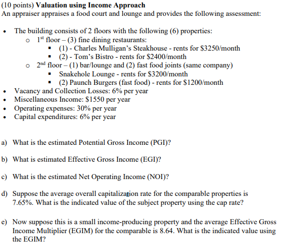 Solved (10 points) Valuation using Income Approach An | Chegg.com