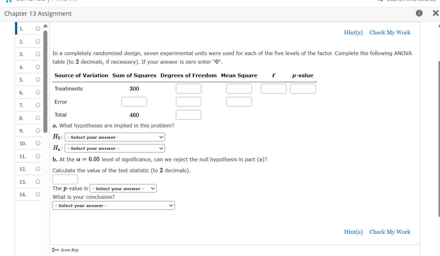 Solved In a completely randomized design, seven experimental | Chegg.com