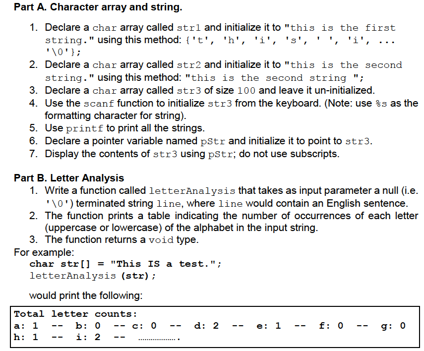 Solved Part A Character Array And String 1 Declare A Char Chegg