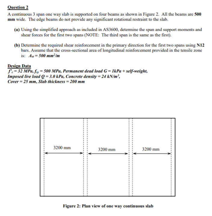 Solved Question 2 A continuous 3 span one way slab is | Chegg.com