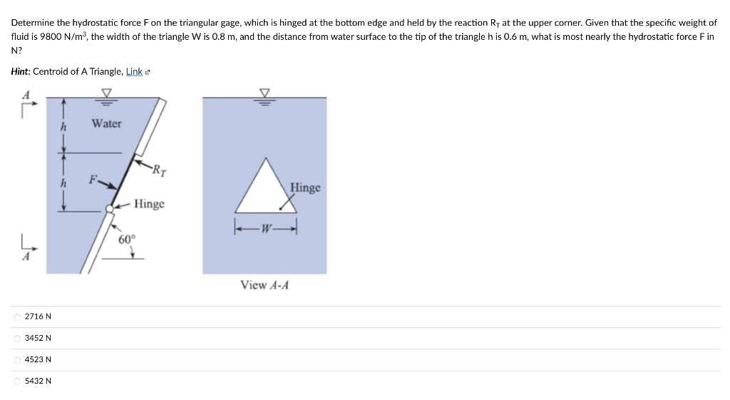 Solved Determine the hydrostatic force F on the triangular | Chegg.com