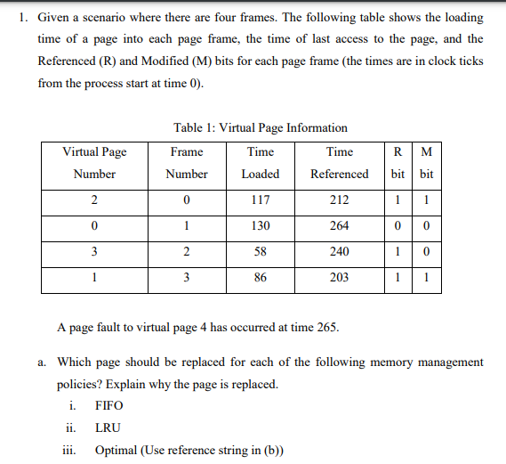 Solved 1. Given a scenario where there are four frames. The | Chegg.com