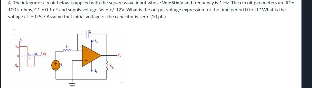 Solved 4. The integrator circuit below is applied with the | Chegg.com