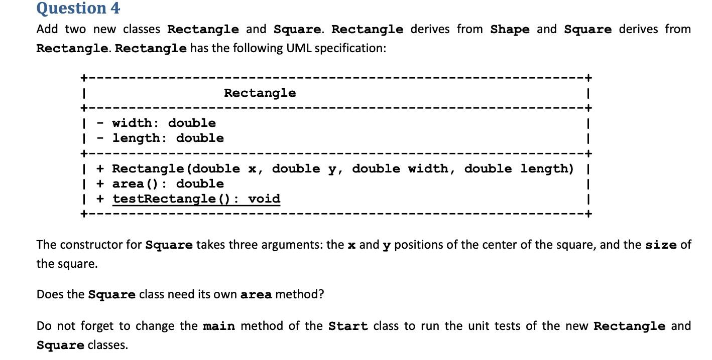 Solved Question 1 Create a Shape class with the following | Chegg.com