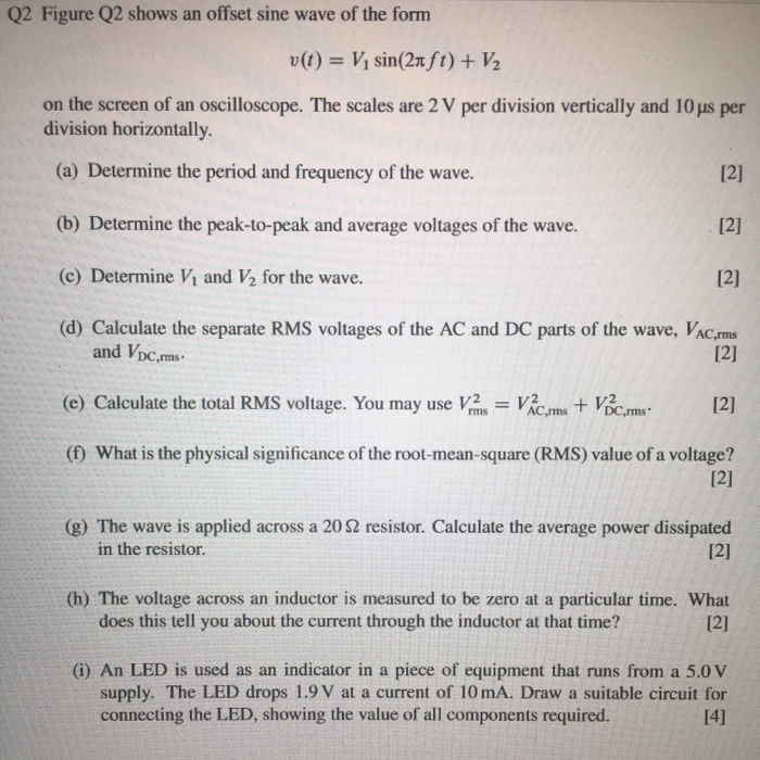 Solved Q2 Figure Q2 shows an offset sine wave of the form Vi | Chegg.com