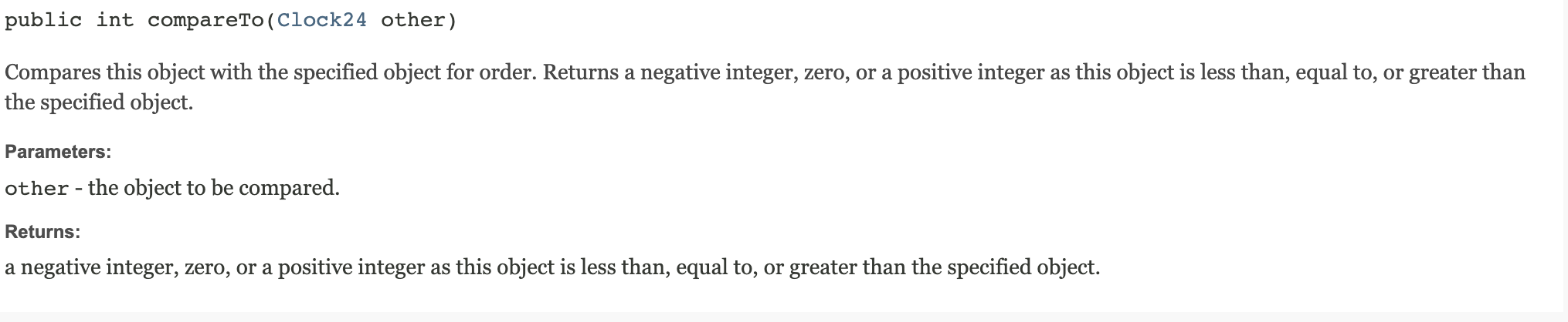 Solved compareTo and equals methods for a 24 hour clock | Chegg.com
