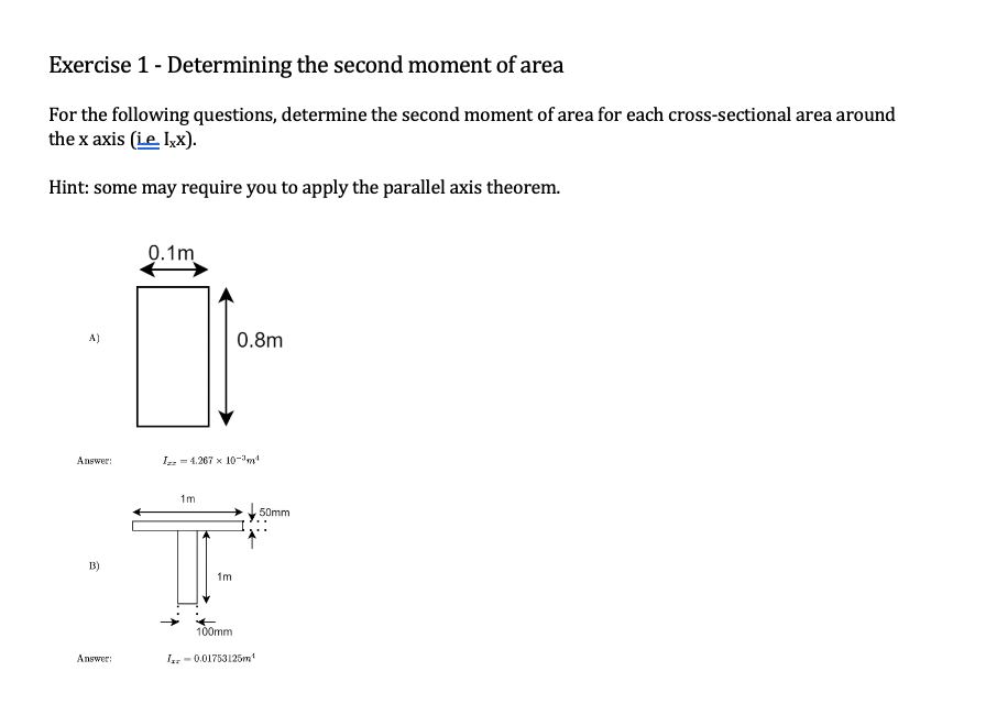 Solved Exercise 1 - Determining the second moment of area | Chegg.com