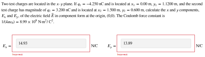 Solved Two test charges are located in the x−y plane. If | Chegg.com