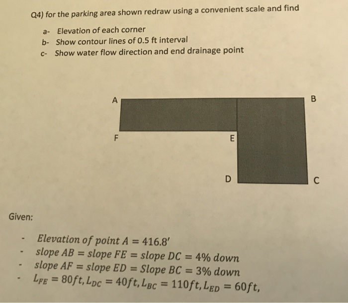 Solved Q4) for the parking area shown redraw using a | Chegg.com