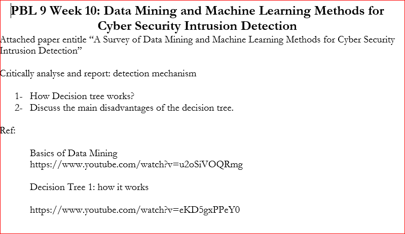 Solved PBL 9 Week 10: Data Mining and Machine Learning | Chegg.com