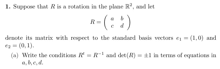 Solved 1. Suppose that R is a rotation in the plane R2, and | Chegg.com