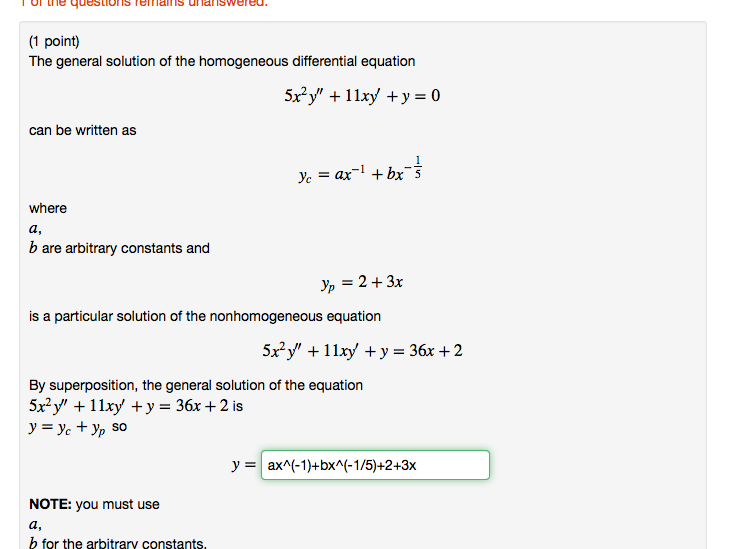 Solved 1 point The general solution of the homogeneous | Chegg.com