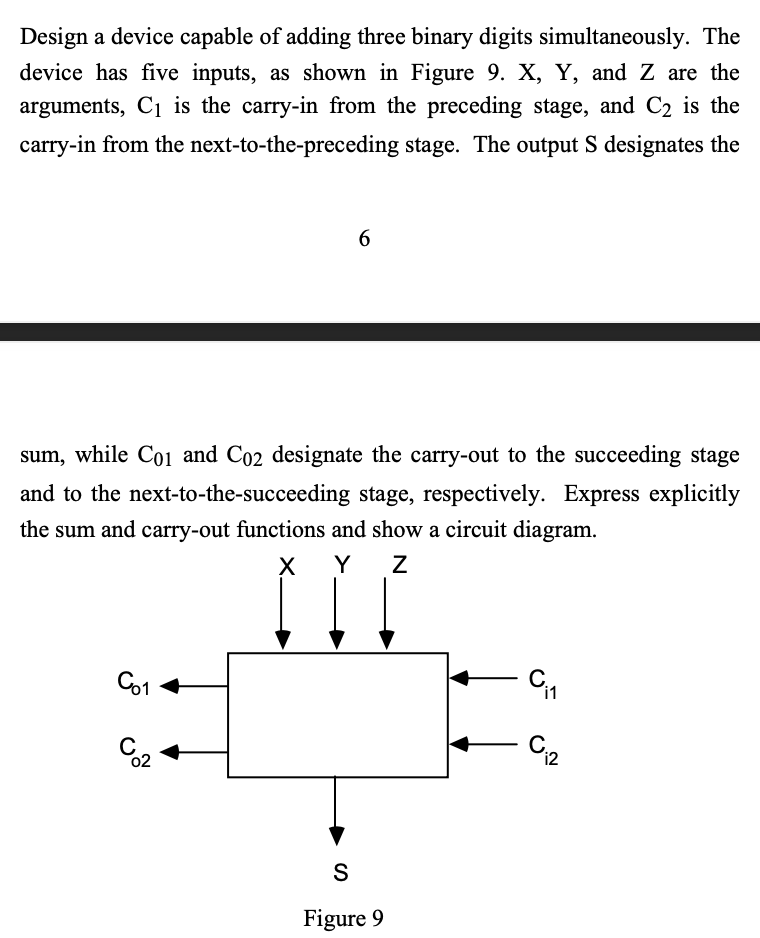 Solved Design a device capable of adding three binary digits | Chegg.com