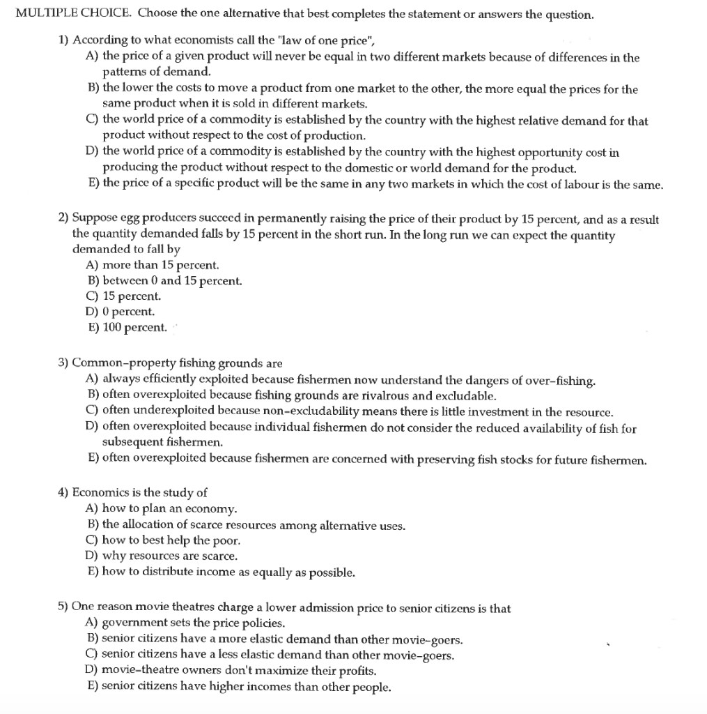 Solved MULTIPLE CHOICE. Choose the one alternative that best | Chegg.com